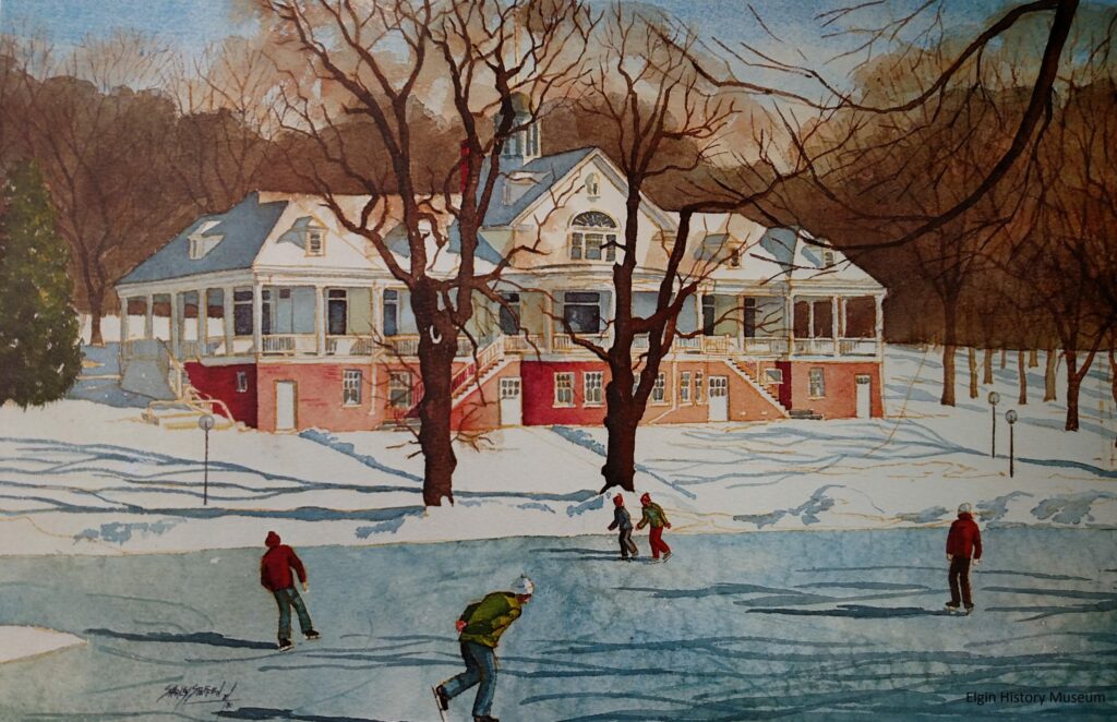 Lords Park Pavilion with Ice Skaters – Elgin History Museum